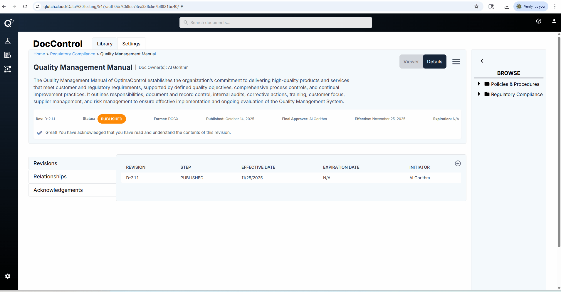 Doc Acknowledgement Export