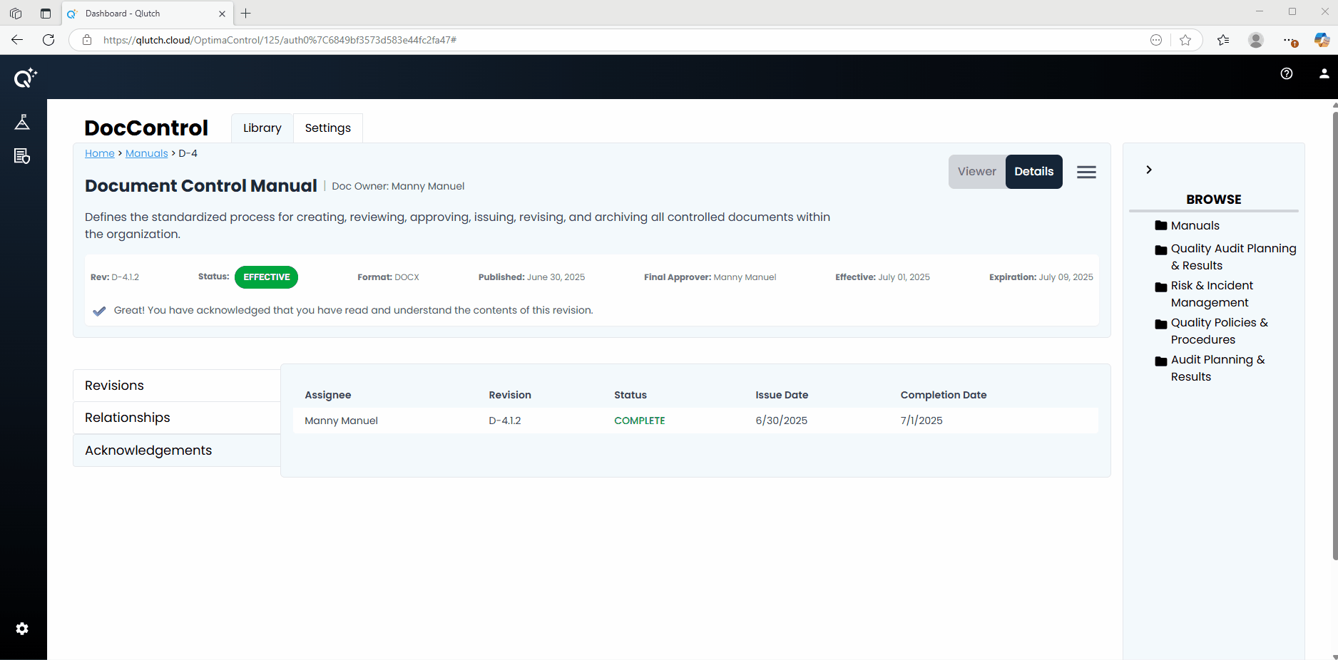 Document Acknowledgement